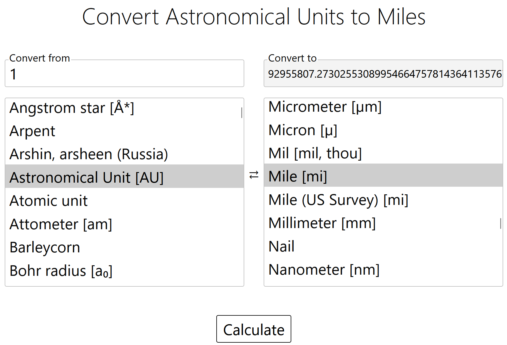 Astronomical Unit to Miles Conversion