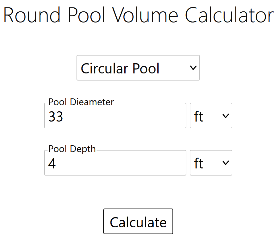 Circular Pool Volume Calculator