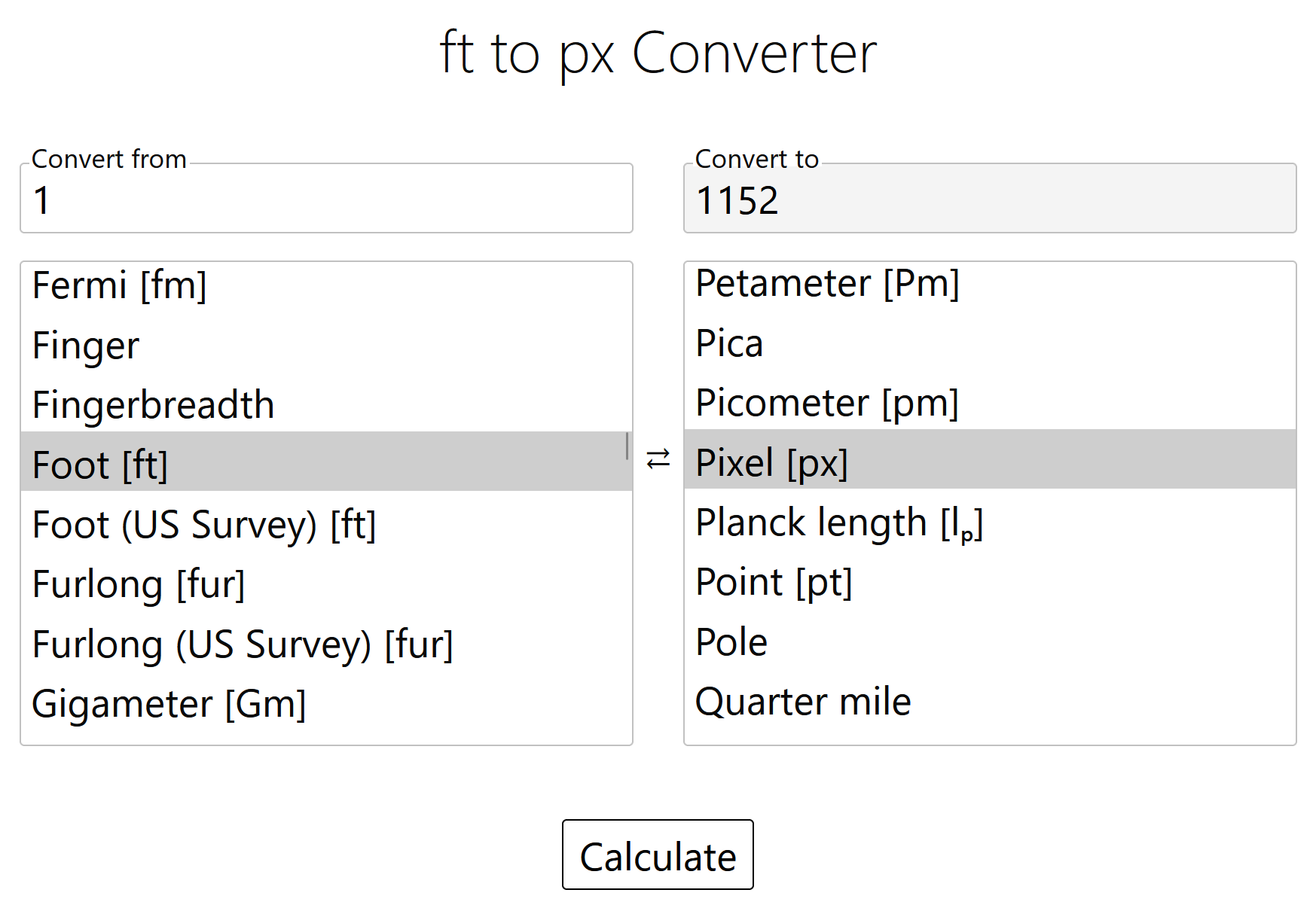 Feet to Pixels Conversion