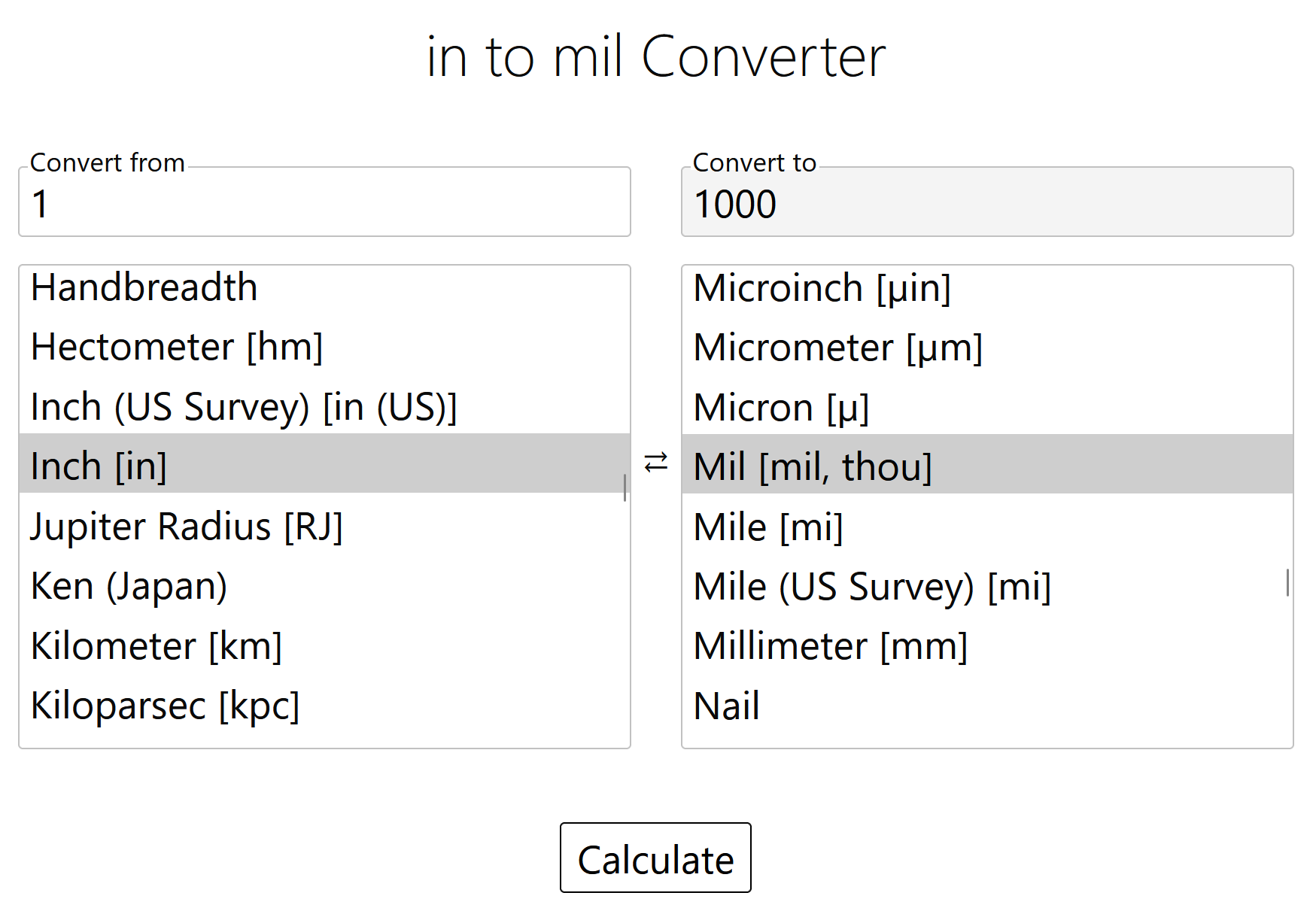 Inches to Mils Conversion