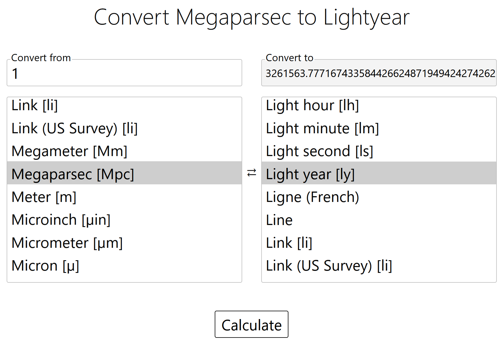 Megaparsec to Lightyear Conversion