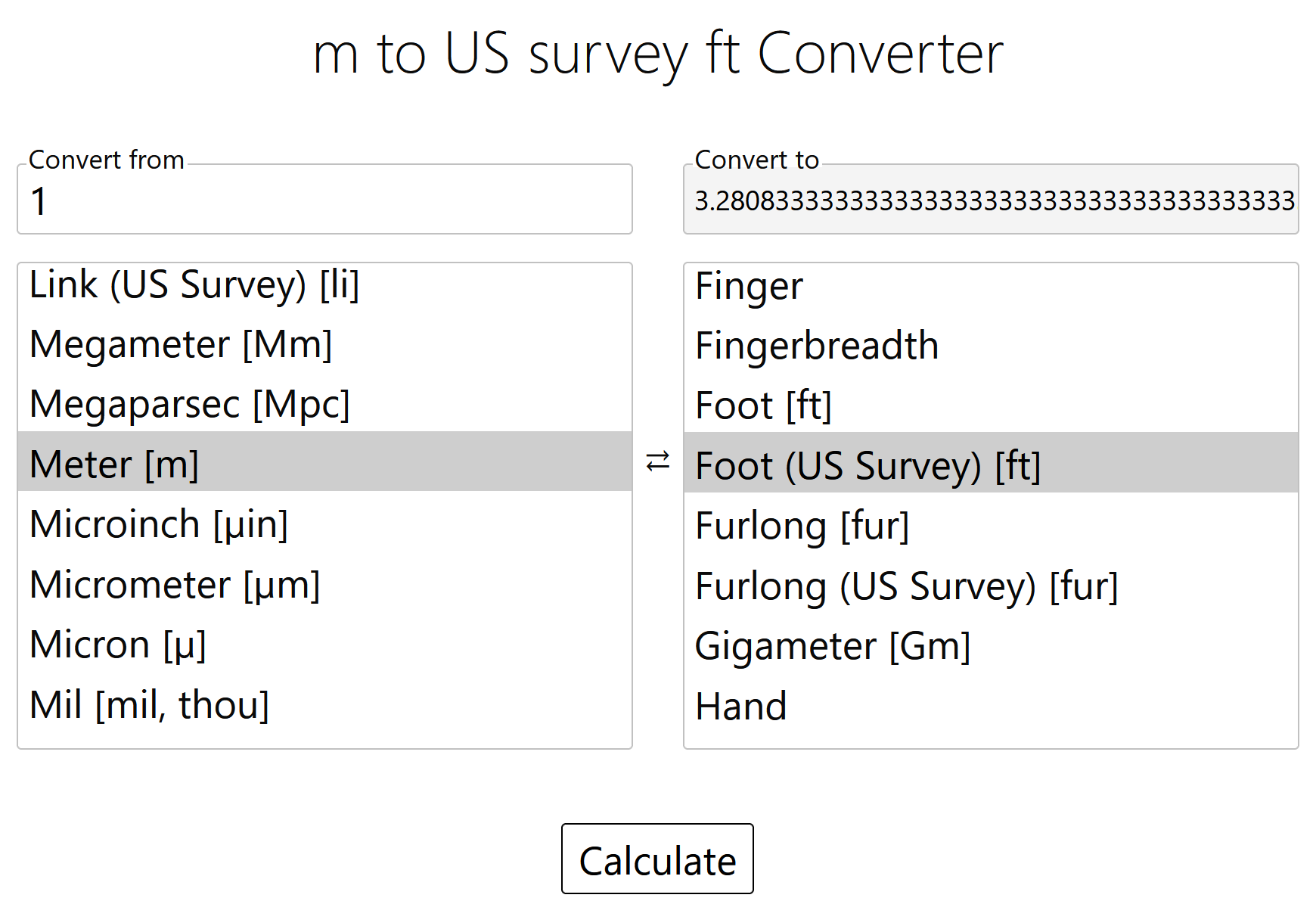 Meters to US Survey Feet Conversion