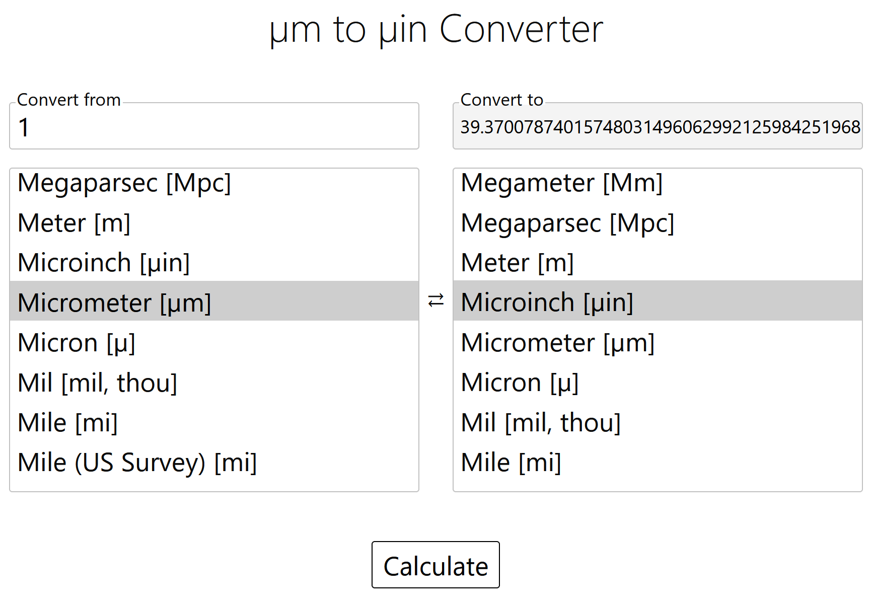 Micrometers to Microinches Conversion