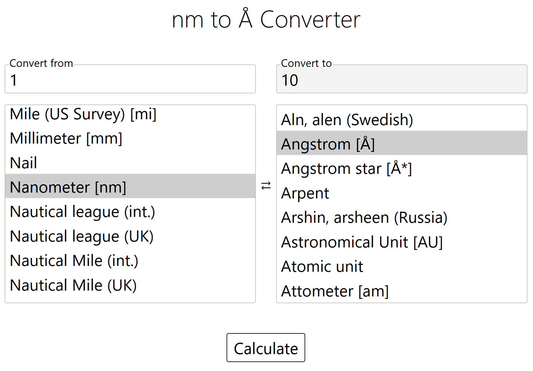 Nanometers to Angstroms Conversion