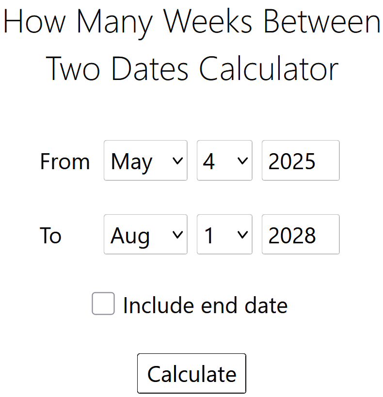 Weeks Between Dates Calculator