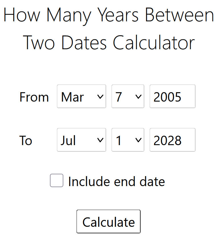 Years Between Dates Calculator